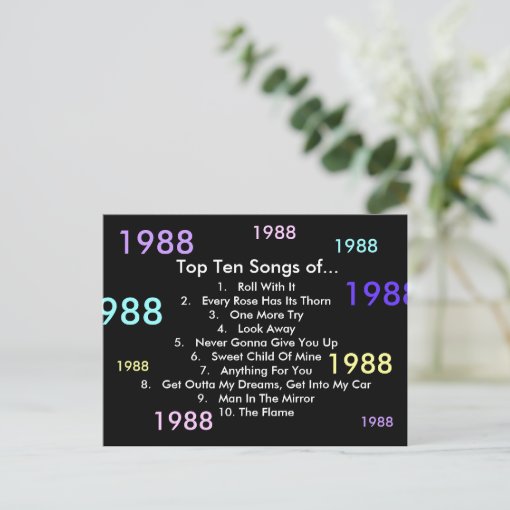 1988 Songs Postcard | Zazzle