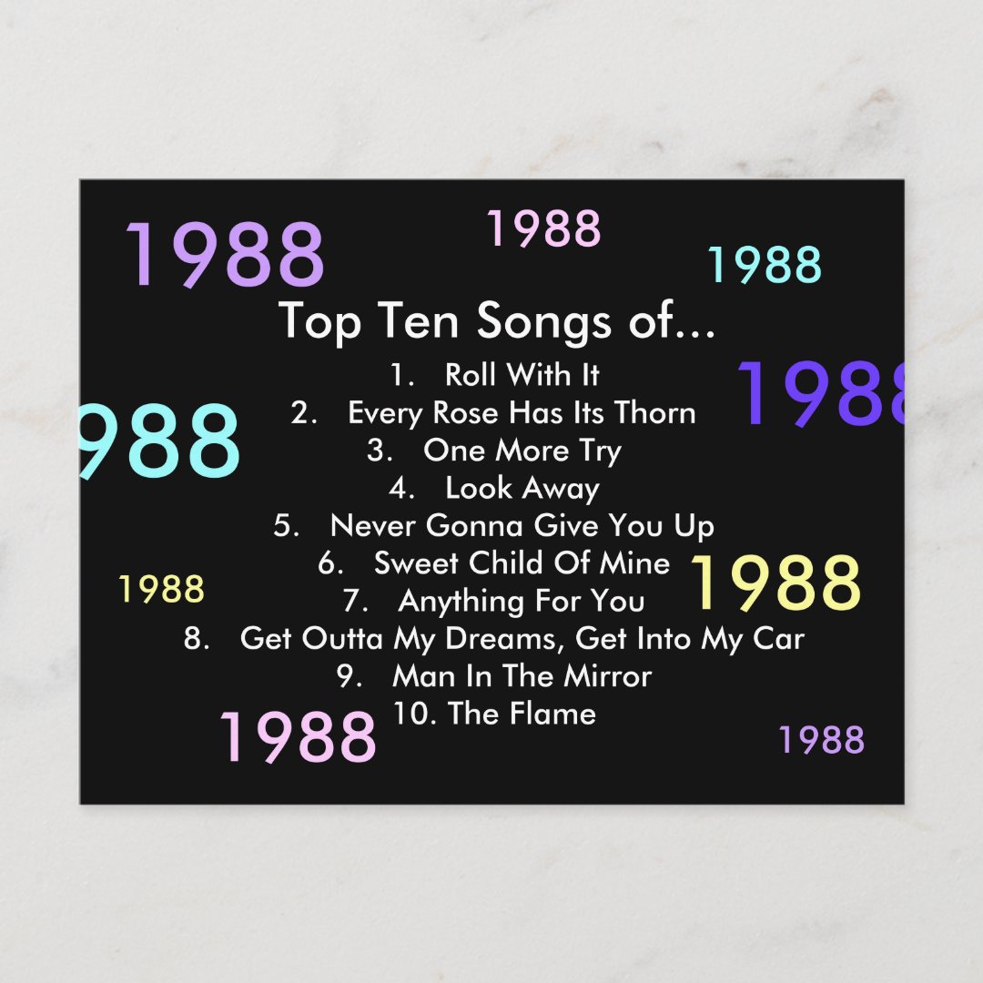 1988 Songs Postcard | Zazzle