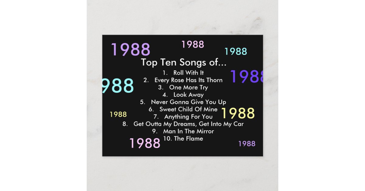 1988 Songs Postcard | Zazzle