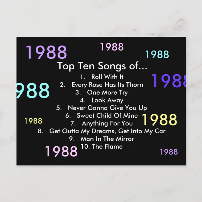 1988 Songs Postcard | Zazzle