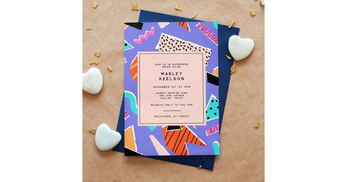 1990's Funky Retro Geometric Bridal Shower Invitation | Zazzle