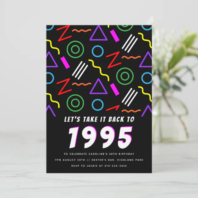 1990s Party Pattern Vintage 90's Birthday Party Invitation | Zazzle
