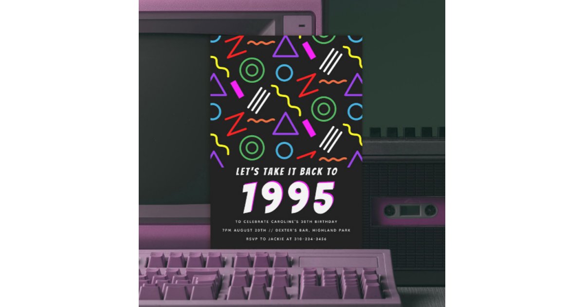 1990s Party Pattern Vintage 90's Birthday Party Invitation | Zazzle