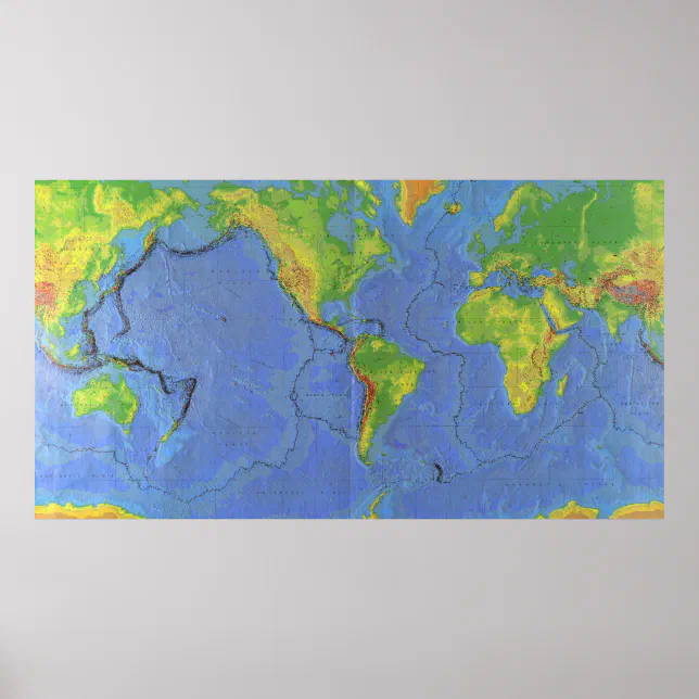 1994 Physical World Map - Tectonic Plates - USGS Poster | Zazzle