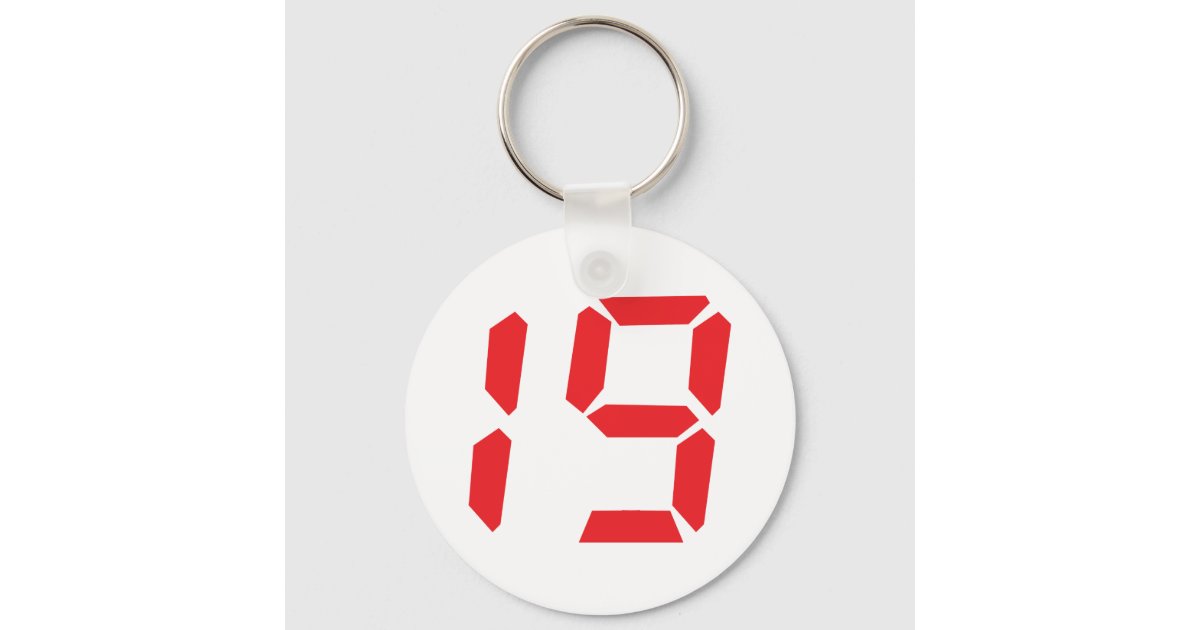 19 nineteen red alarm clock digital number keychain | Zazzle