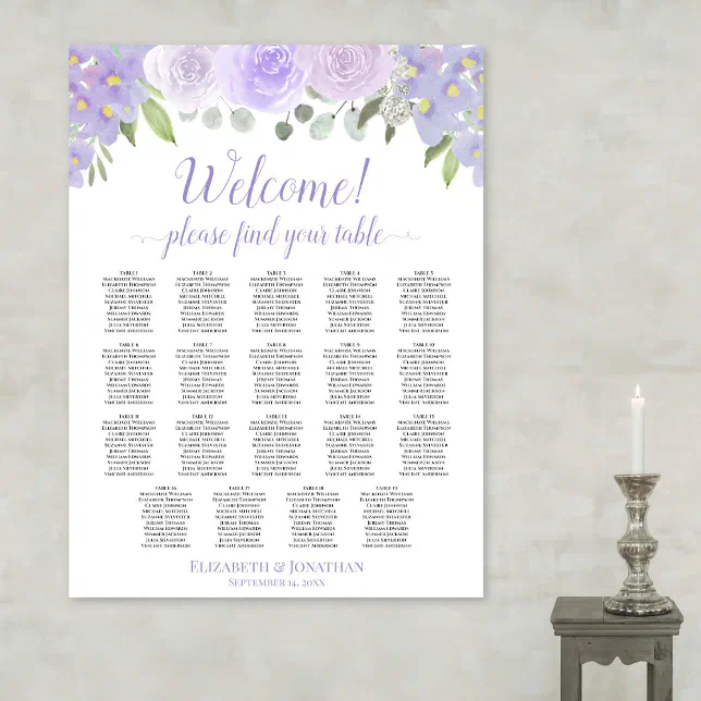 19 Table Lavender Floral Wedding Seating Chart | Zazzle