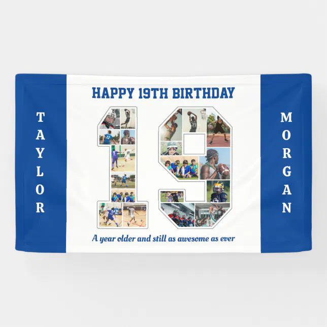 19th Birthday Anniversary Number 19 Photo Collage Banner | Zazzle