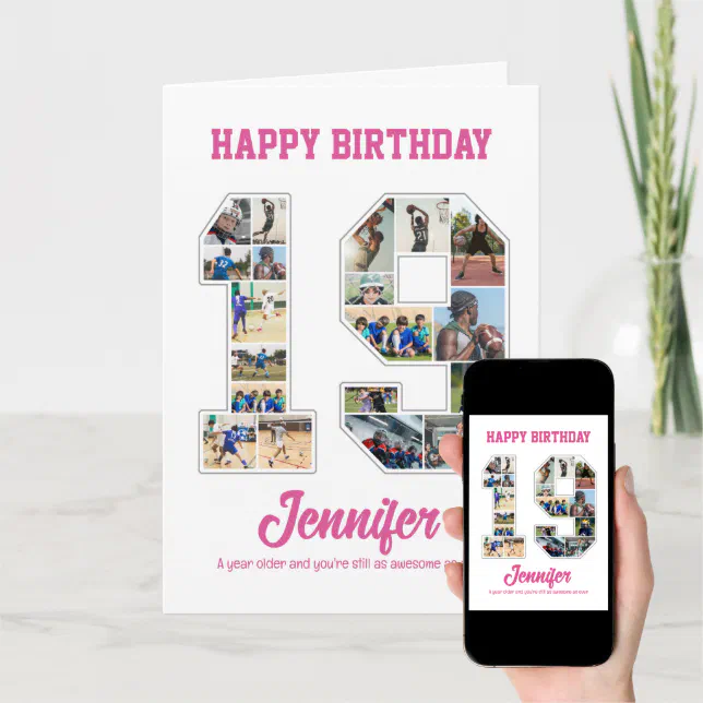 19th Birthday Anniversary Number 19 Photo Collage Card | Zazzle