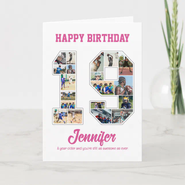 19th Birthday Anniversary Number 19 Photo Collage Card | Zazzle