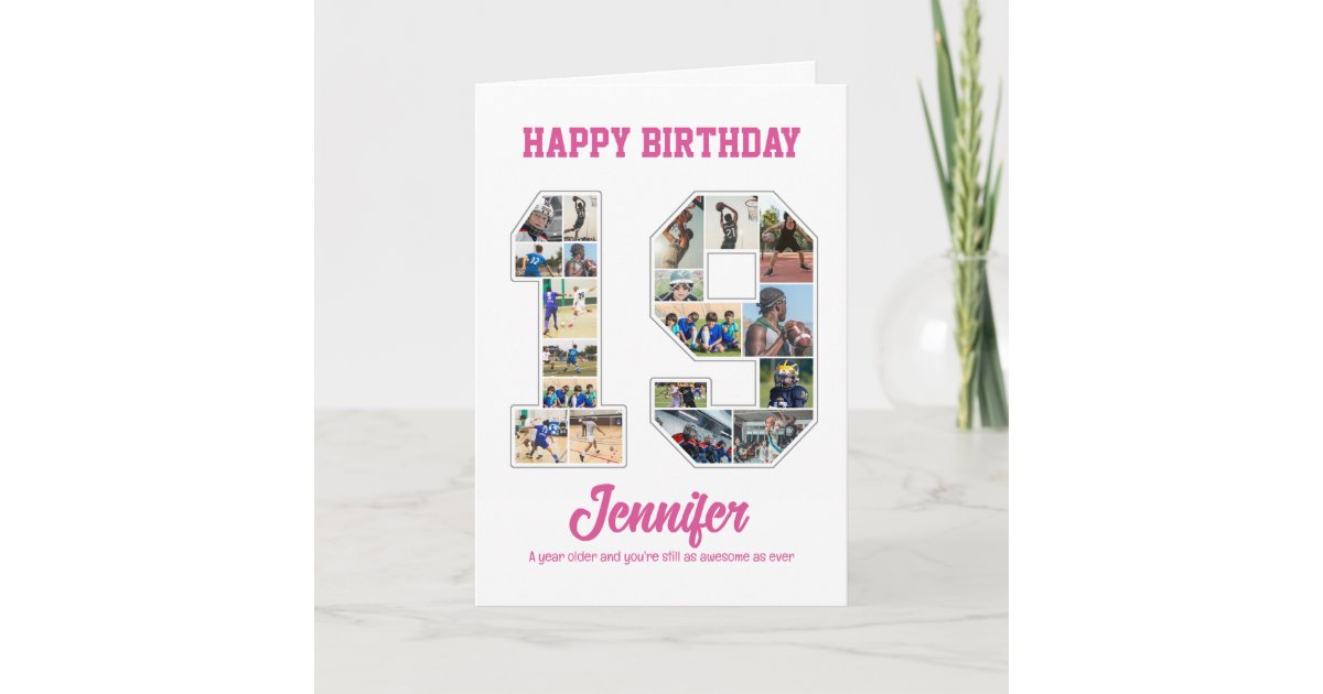 19th Birthday Anniversary Number 19 Photo Collage Card | Zazzle