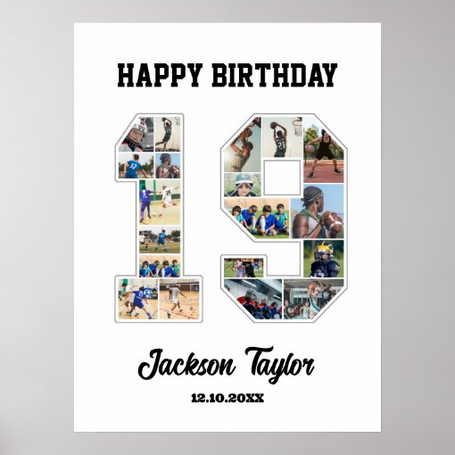 19th Birthday Anniversary Number 19 Photo Collage Poster | Zazzle