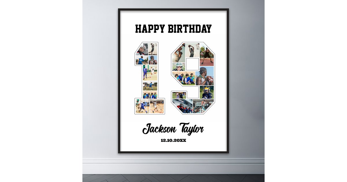 19th Birthday Anniversary Number 19 Photo Collage Poster | Zazzle