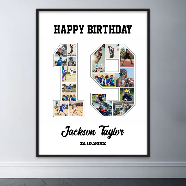 19th Birthday Anniversary Number 19 Photo Collage Poster | Zazzle