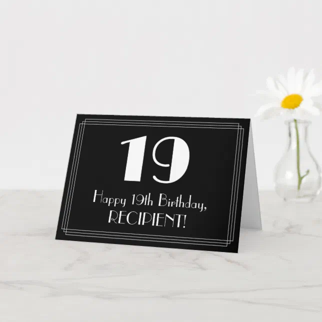 19th Birthday ~ Art Deco Inspired Look "19", Name Card | Zazzle