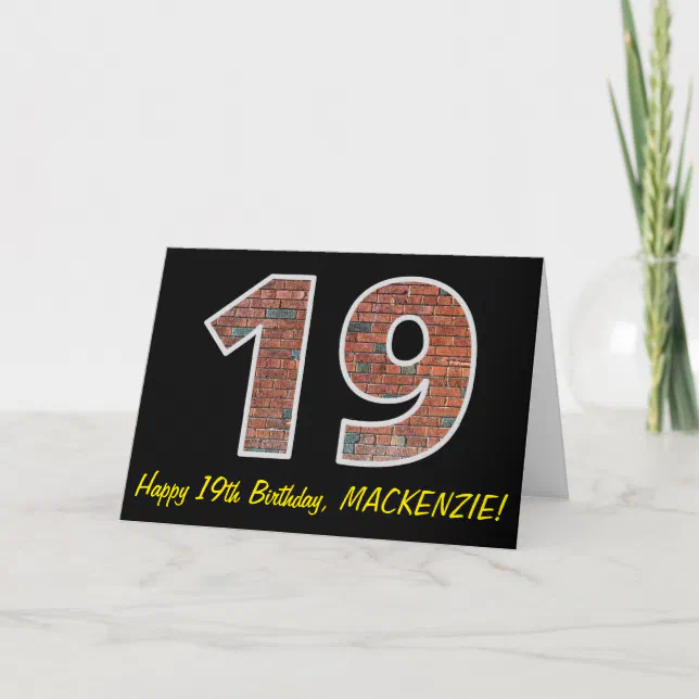 19th Birthday - Brick Wall Pattern "19" w/ Name Card | Zazzle