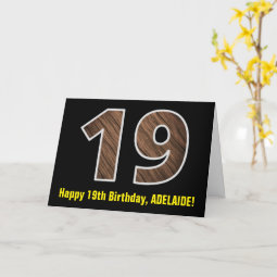 19th Birthday: Name + Faux Wood Grain Pattern "19" Card | Zazzle