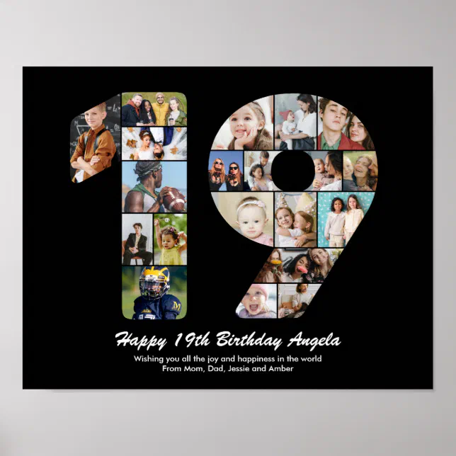 19th Birthday Number 19 Photo Collage Gift Poster | Zazzle