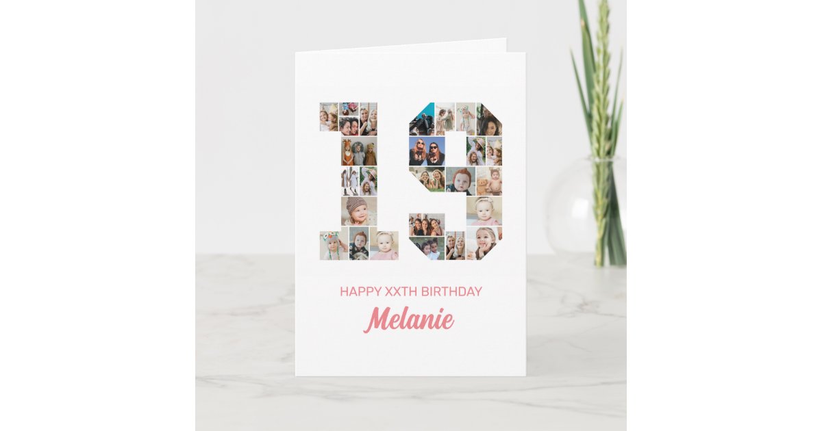19th Birthday Number 19 Photo Collage Personalized Card | Zazzle