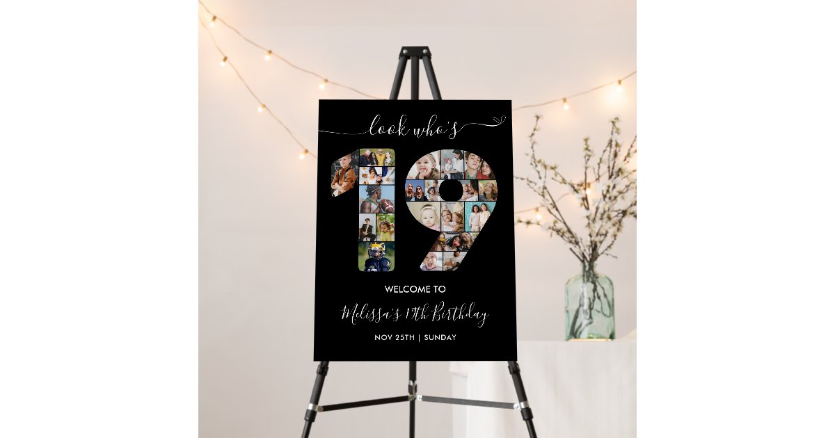 19th Birthday Number 19 Photo Collage Welcome Foam Board | Zazzle
