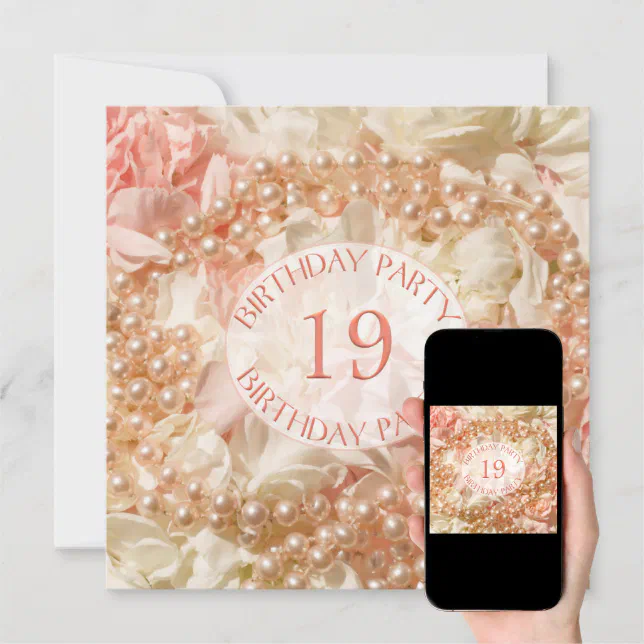 19th Birthday party invitation with pearls | Zazzle