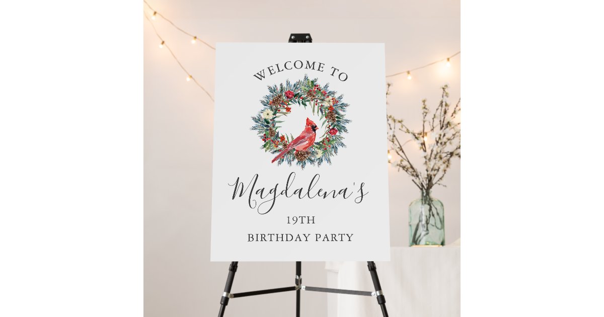 19th Birthday Party Red Cardinal Welcome Foam Board | Zazzle