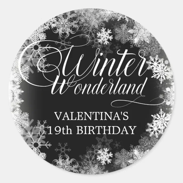 19th Birthday Winter Wonderland Snowflake Favor Classic Round Sticker ...
