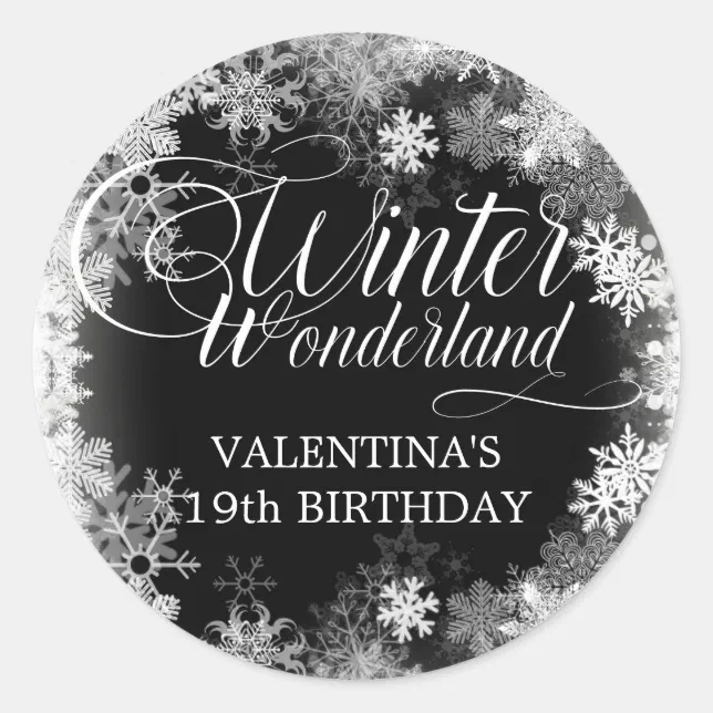19th Birthday Winter Wonderland Snowflake Favor Classic Round Sticker ...