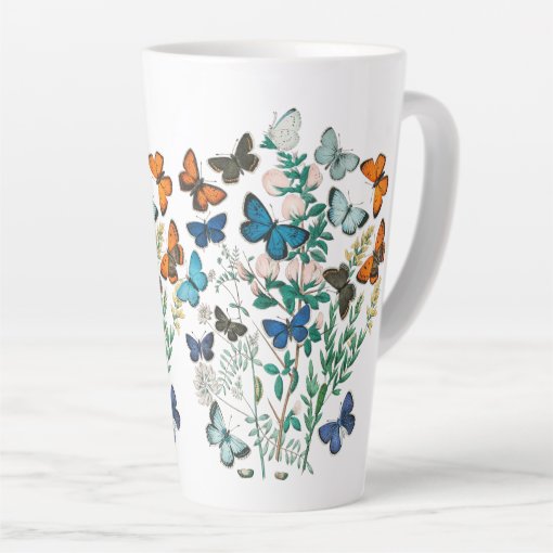 19th century antique butterflies moth illustration latte mug | Zazzle