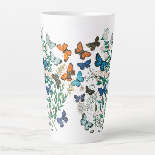 19th century antique butterflies moth illustration latte mug | Zazzle