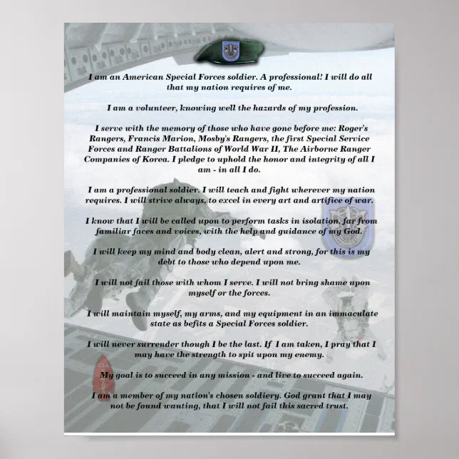 19th special forces group flash creed poster vets | Zazzle