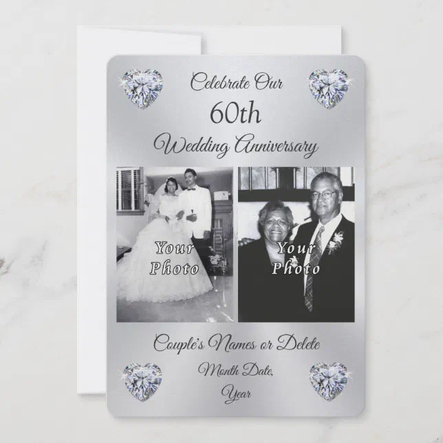 1, 2 Photos, 60th Wedding Anniversary Invitations | Zazzle