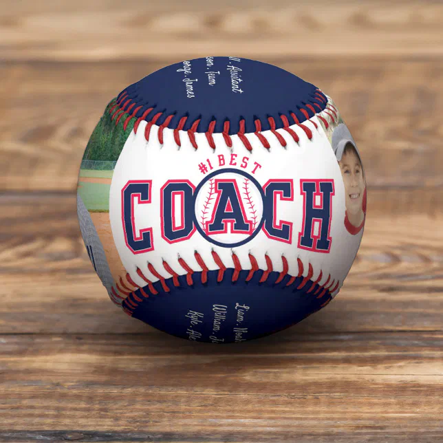 #1 Best Coach Custom Photos & Team Roster Keepsake Baseball | Zazzle