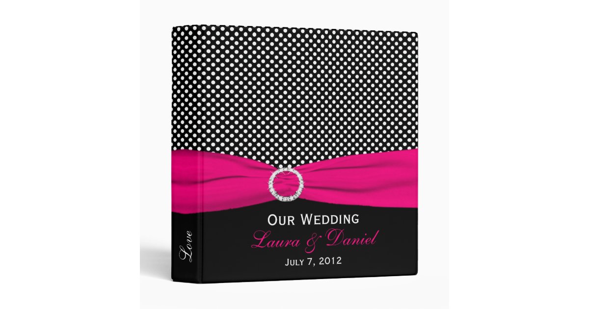 1" Black, White, and Pink Polka Dot Wedding Binder | Zazzle