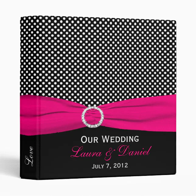 1" Black, White, and Pink Polka Dot Wedding Binder | Zazzle