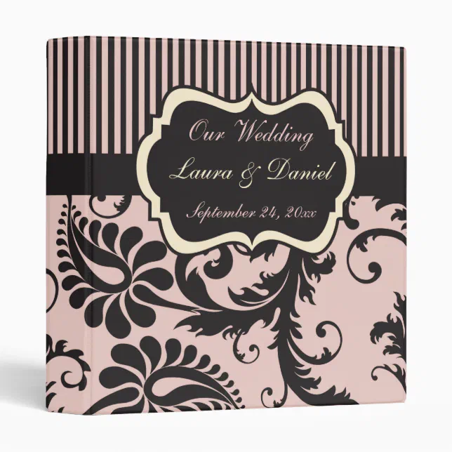 1" Blush Pink, Cream, Gray Damask Wedding Binder | Zazzle