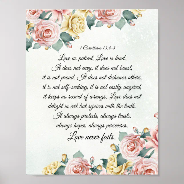 1 Corinthians 13:4-8 Love is Patient, Love is Kind Poster | Zazzle