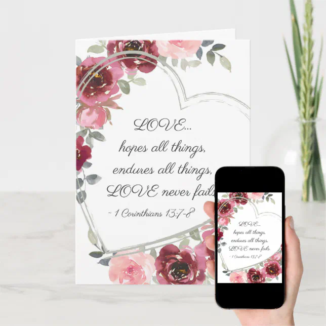 1 Corinthians 13:7-8 Love Never Fails Valentine's Card | Zazzle