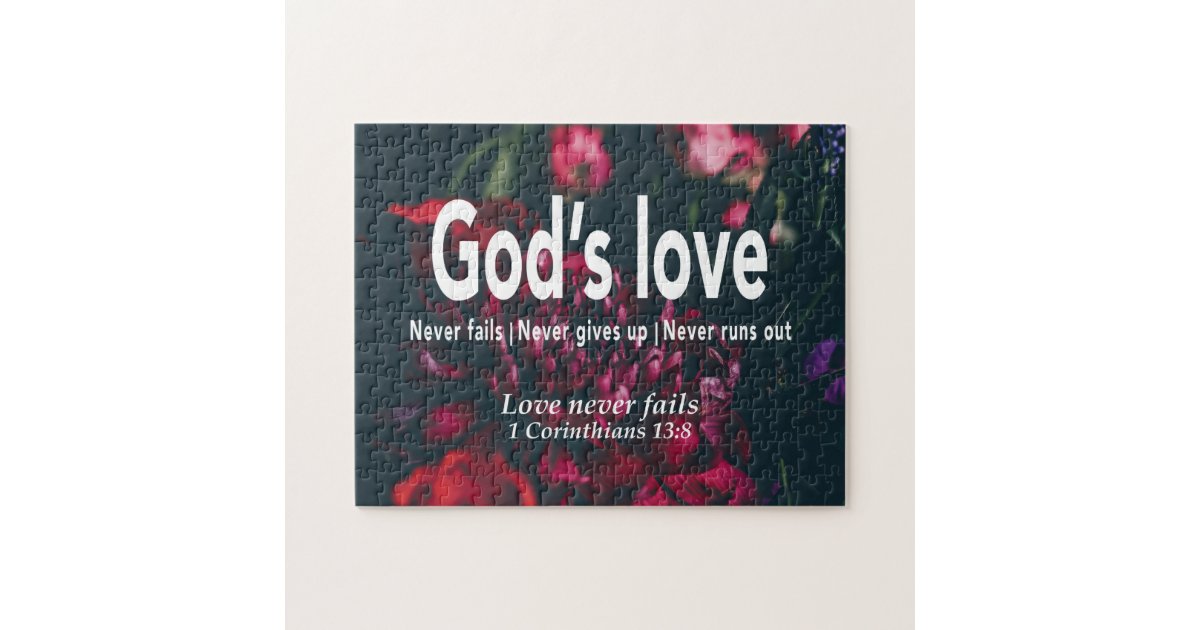 1 CORINTHIANS 13:8 LOVE NEVER FAILS Christian Jigsaw Puzzle | Zazzle