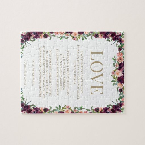 1 Corinthians 13 Love Bible Verse Floral Jigsaw Puzzle | Zazzle