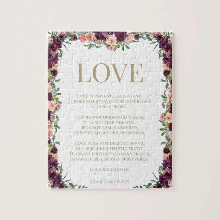 1 Corinthians 13 Love Bible Verse Floral Jigsaw Puzzle | Zazzle