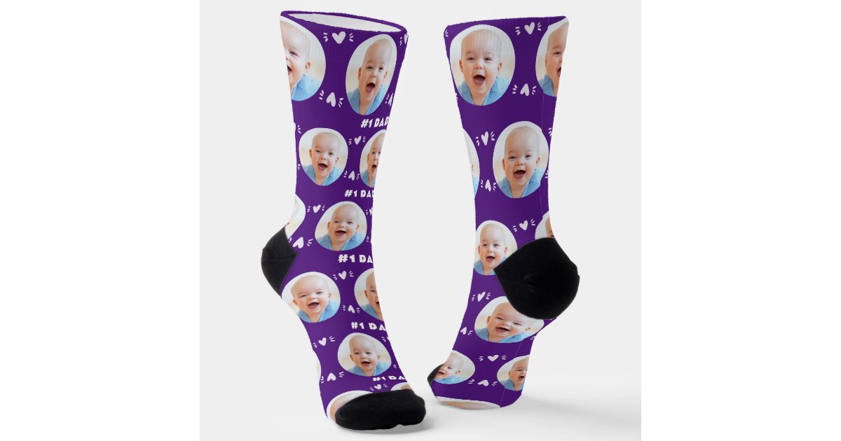 #1 Dad Baby or Child Photo Purple Father's Day Socks | Zazzle