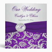 1" Monogram Purple, Silver Damask Wedding Binder | Zazzle