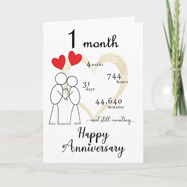 1 Month Anniversary Card with heart balloons | Zazzle