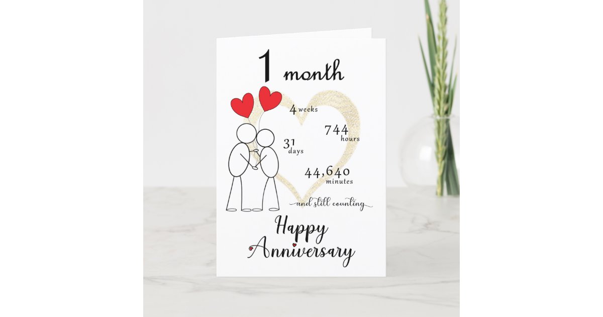1 Month Anniversary Card with heart balloons | Zazzle