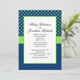#1 Navy Blue and Lime Green Polka Dots Wedding Invitation | Zazzle