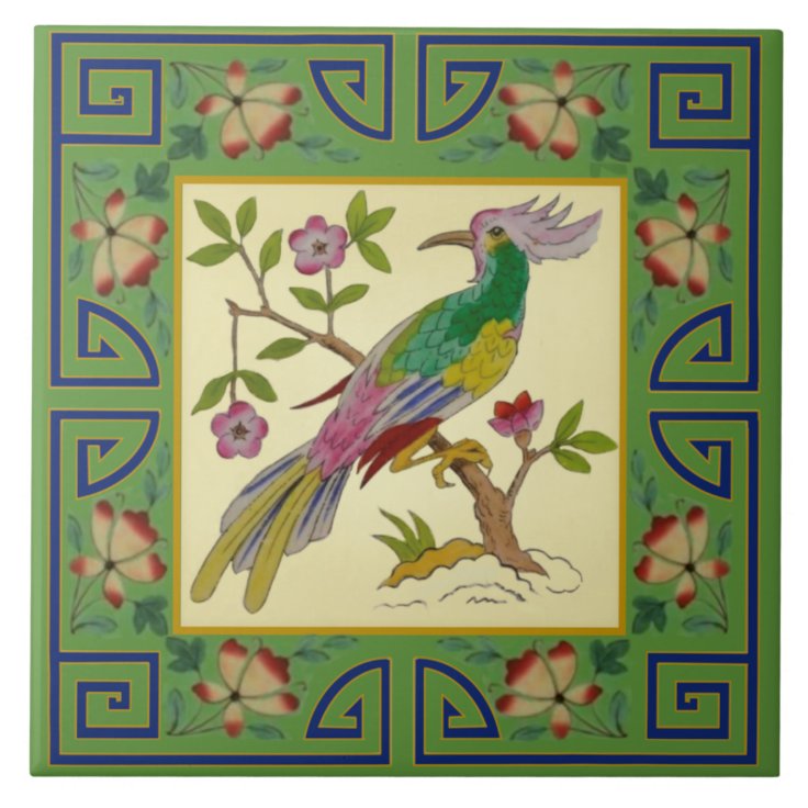 1 of Pair Minton Jade Asian Aesthetic Bird Repro Ceramic Tile | Zazzle