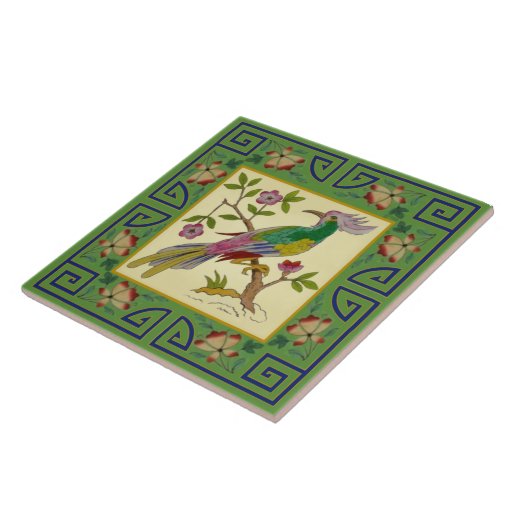 1 of Pair Minton Jade Asian Aesthetic Bird Repro Ceramic Tile | Zazzle