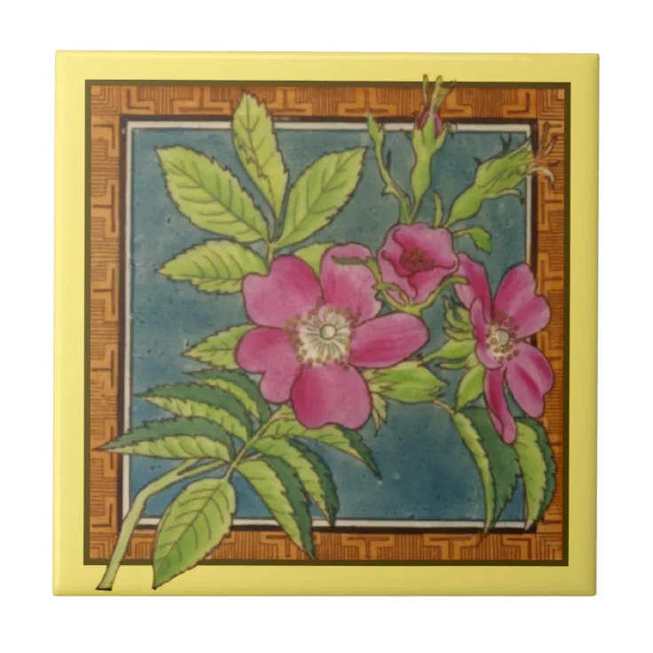 1 of set of 8 repro Victorian Maw colorful floral Ceramic Tile | Zazzle
