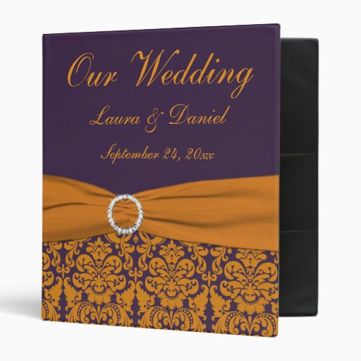 1" Orange and Purple Damask Wedding Binder | Zazzle