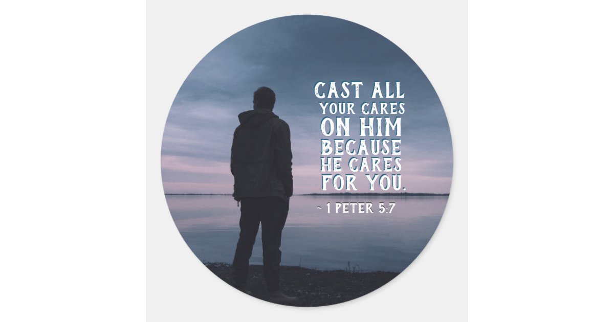 1 Peter 5:7 Cast all your cares on Him Bible Verse Classic Round ...